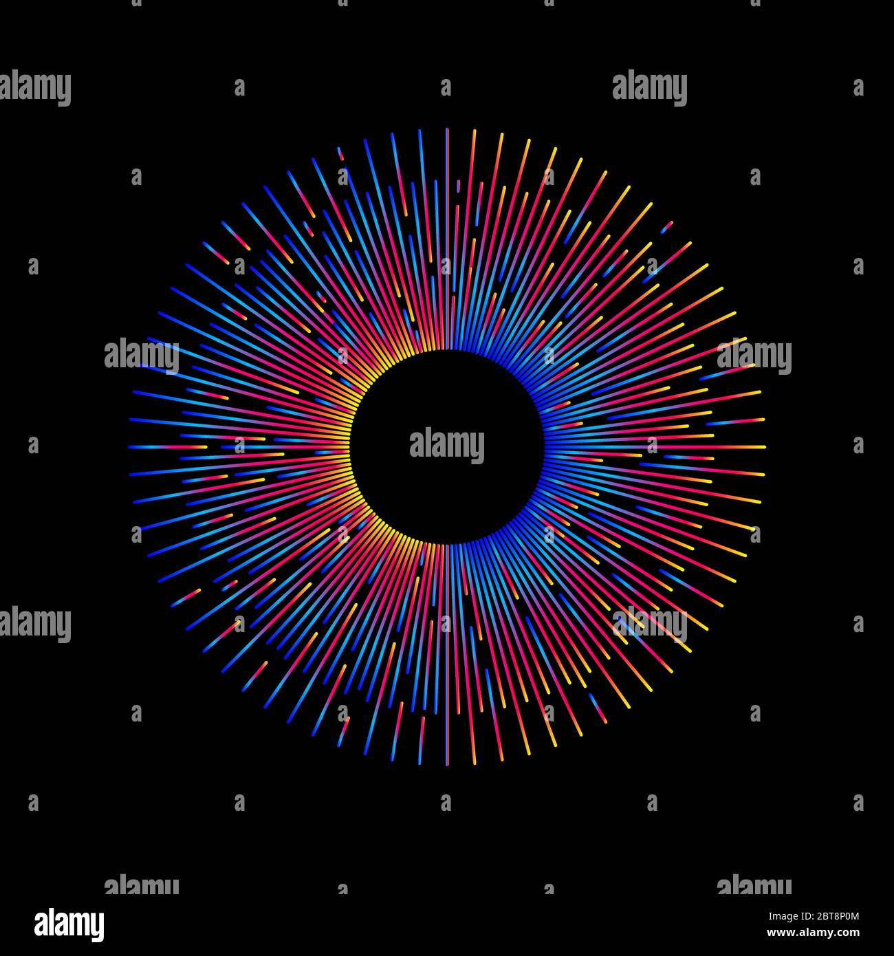 Sunburst on balck background. Round graphic design element. Vector line ...