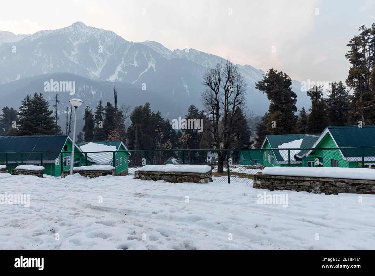 View of beautiful houses In the hill station of Pahalgam in Karshmir ...