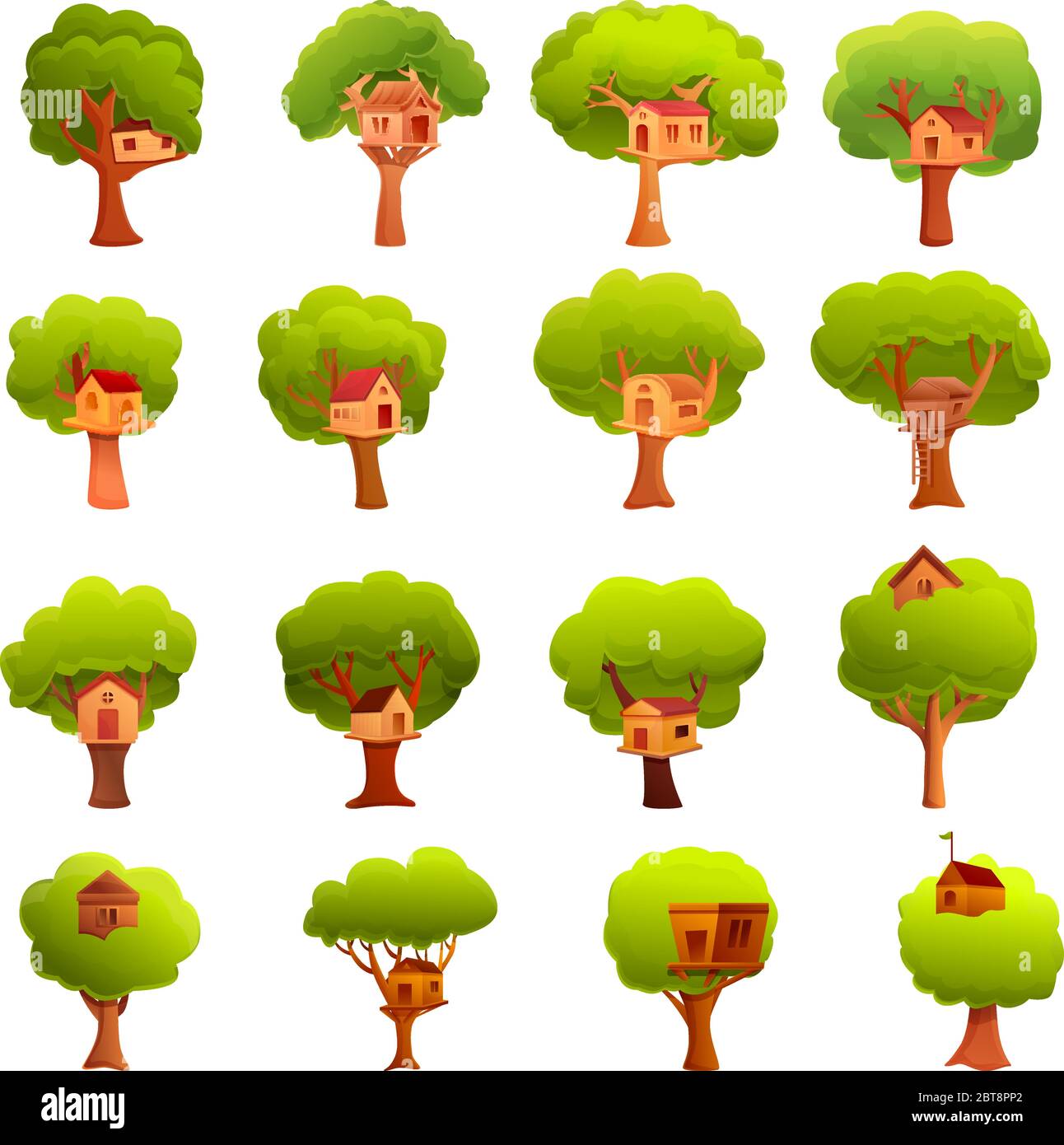 Tree house icons set. Cartoon set of tree house vector icons for web ...
