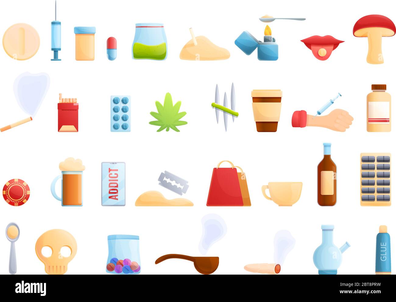 Addict icons set. Cartoon set of addict vector icons for web design ...