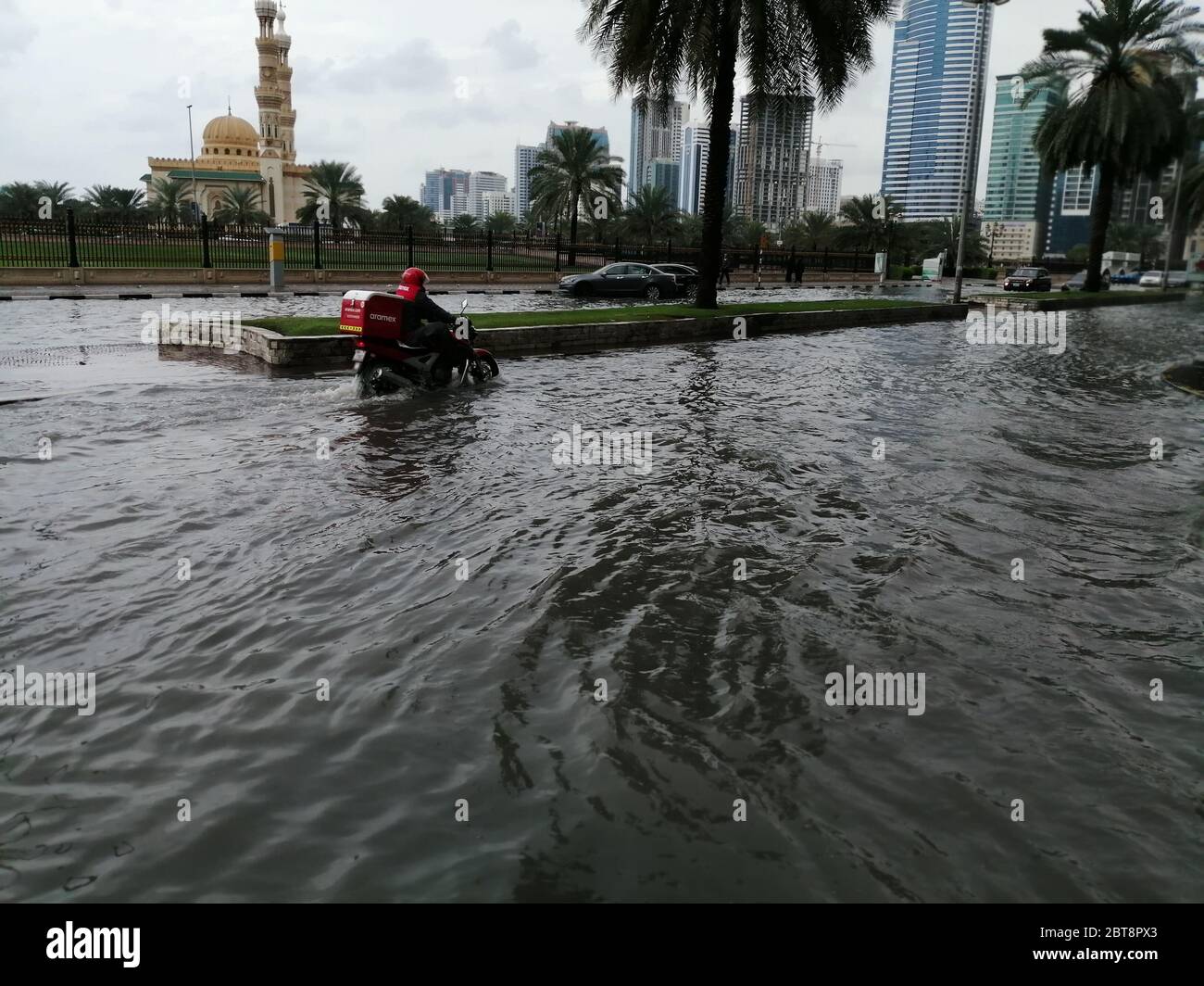 Flooded street in Sharjah city, United Arab Emirates, after the highest ...