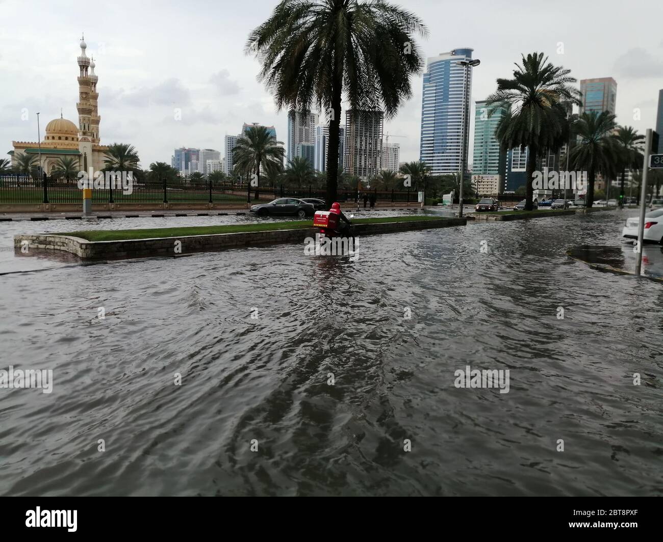 Flooded street in Sharjah city, United Arab Emirates, after the highest ...