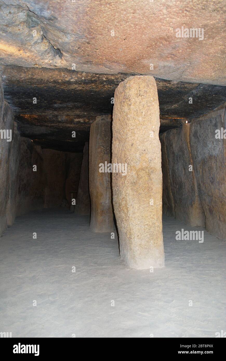 Columns inside the Dolmen de Menga, The Dolmens, Antequera, Malaga ...