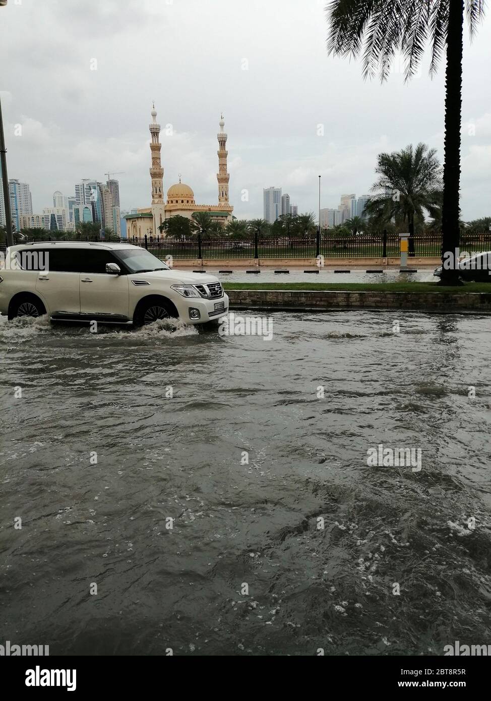 Flooded street in Sharjah city, United Arab Emirates, after the highest ...