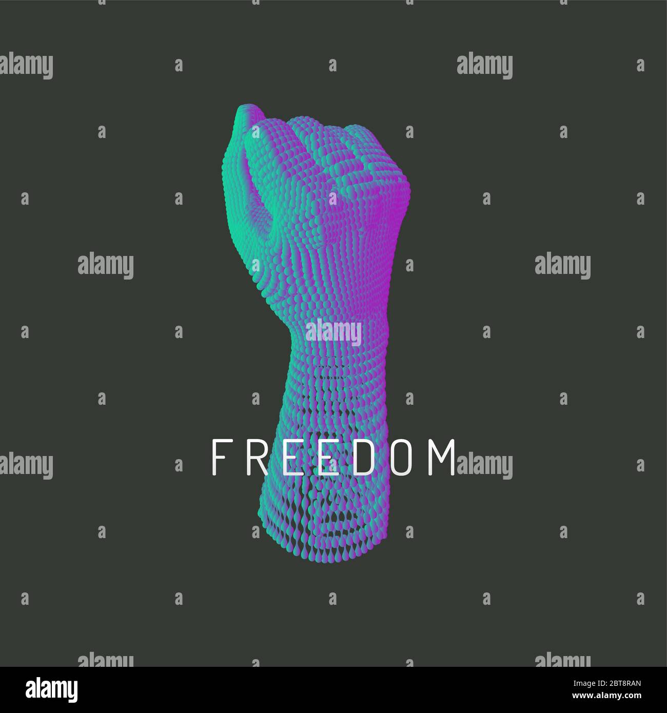 Fist. Fighting and freedom concept. Human arm. Connection structure. 3D ...