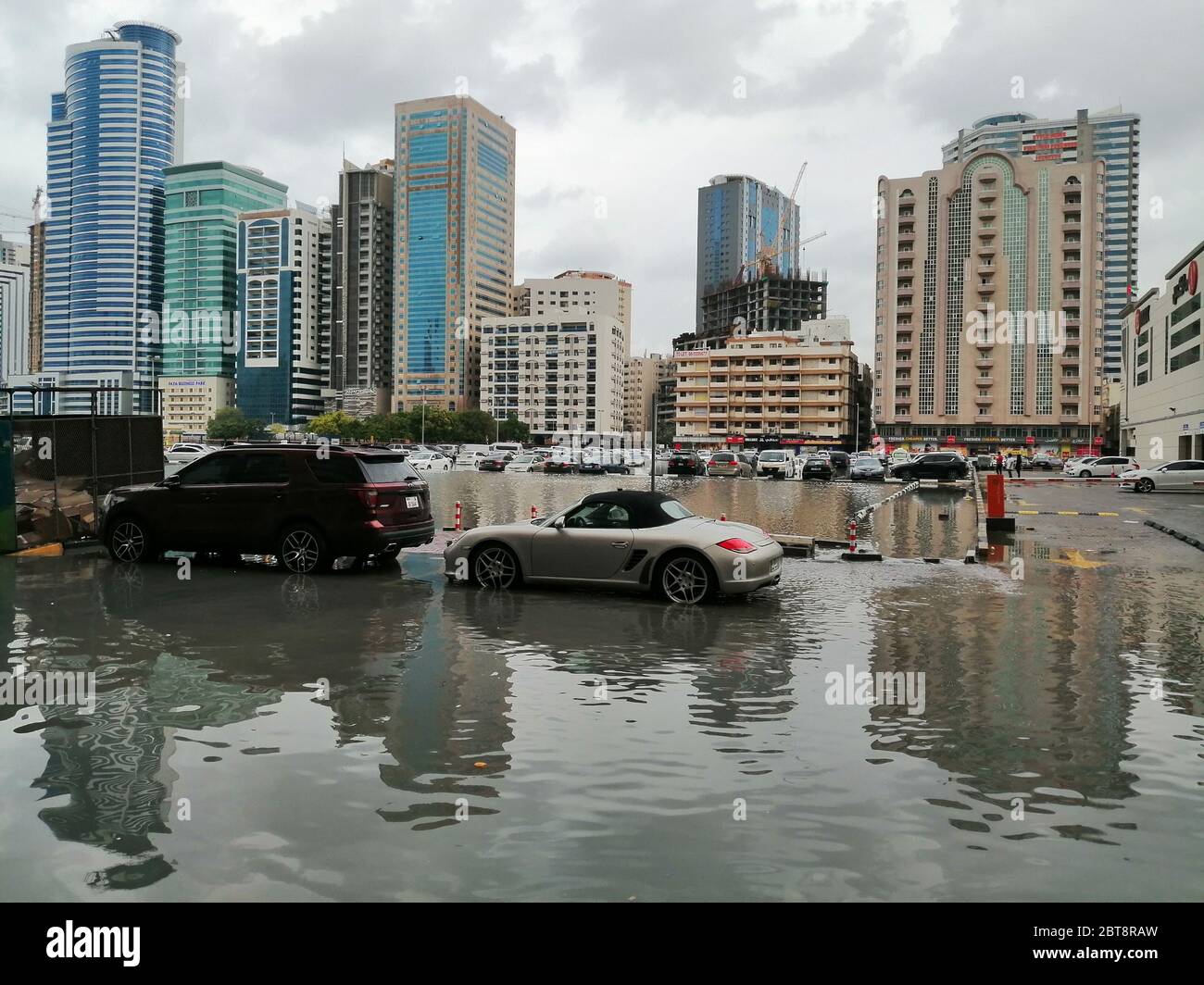 Flooded street in Sharjah city, United Arab Emirates, after the highest ...