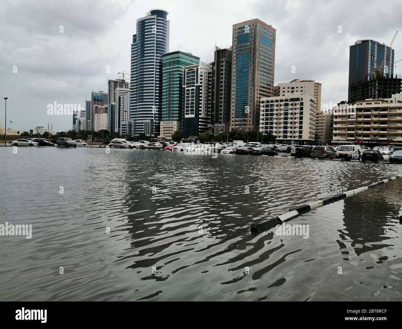 Flooded street in Sharjah city, United Arab Emirates, after the highest ...
