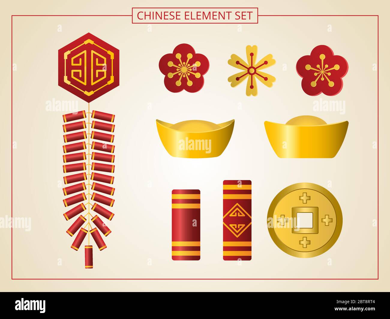 Chinese firecracker, flower, gold, coin in papercut style. Suitable for ...