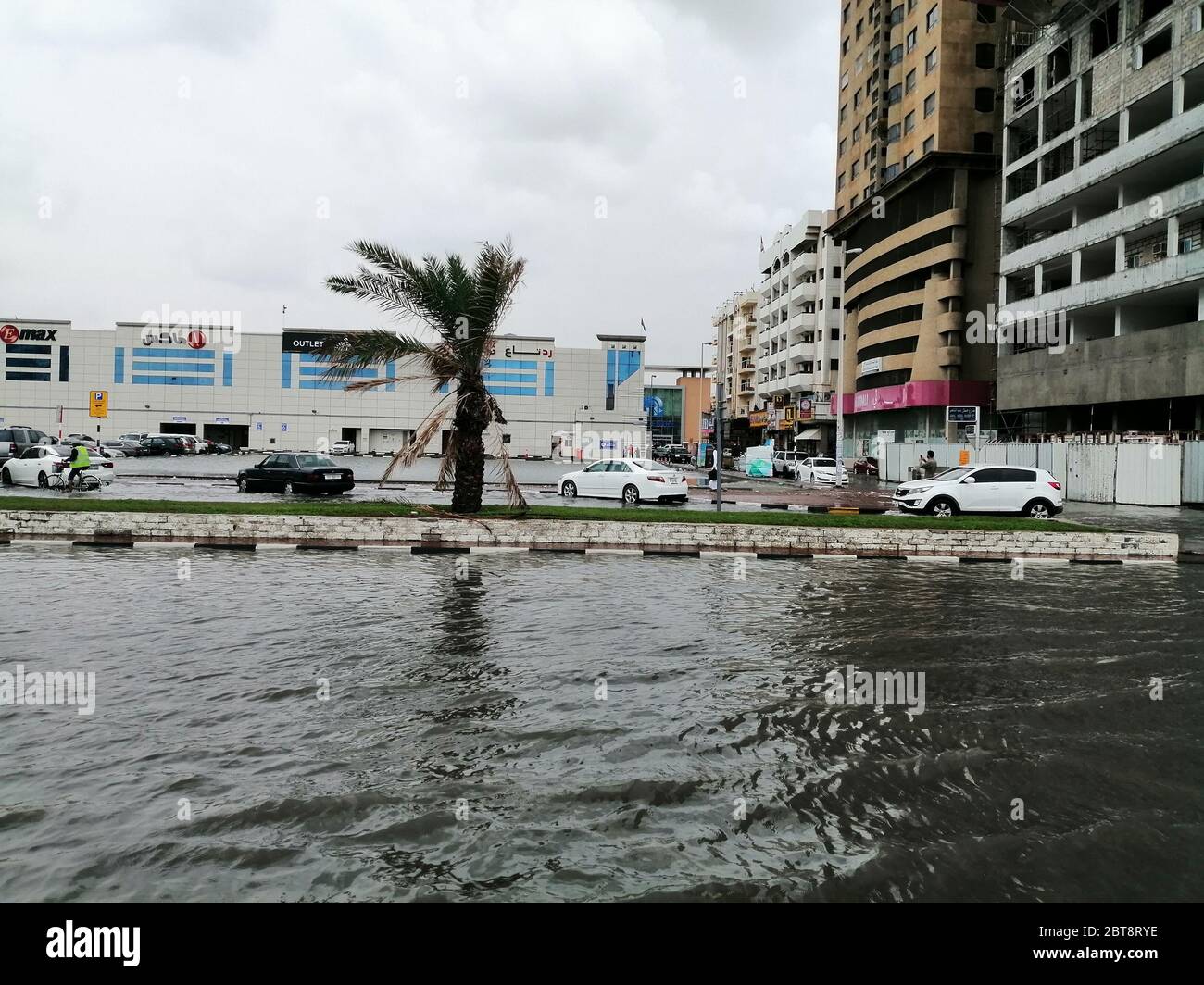 Flooded street in Sharjah city, United Arab Emirates, after the highest ...