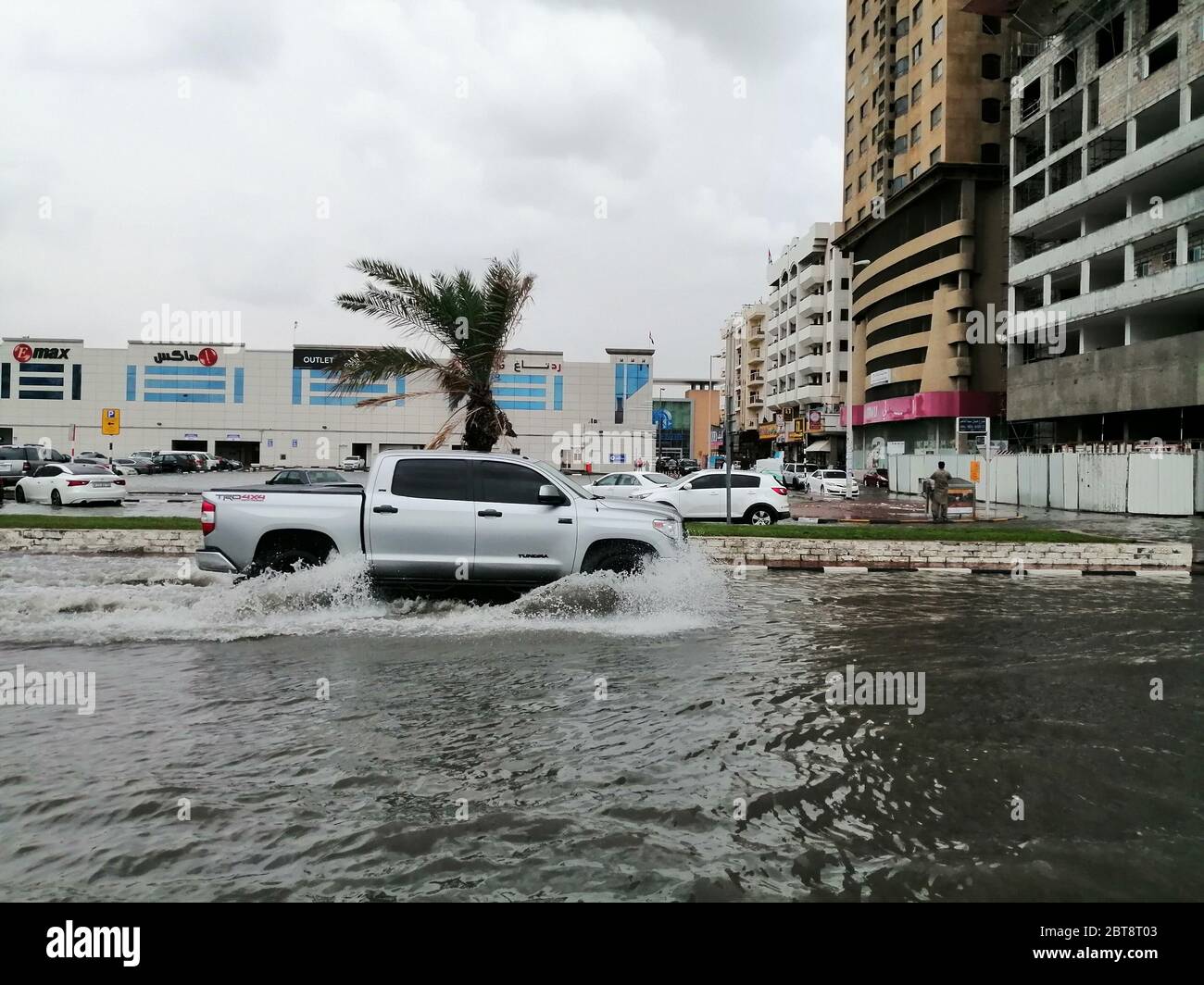 Flooded street in Sharjah city, United Arab Emirates, after the highest ...