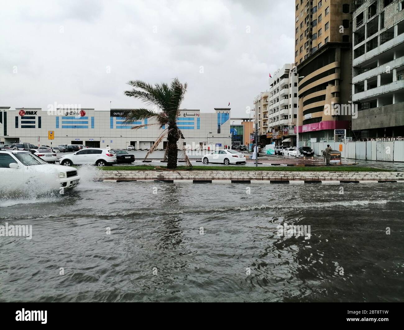 Flooded street in Sharjah city, United Arab Emirates, after the highest ...