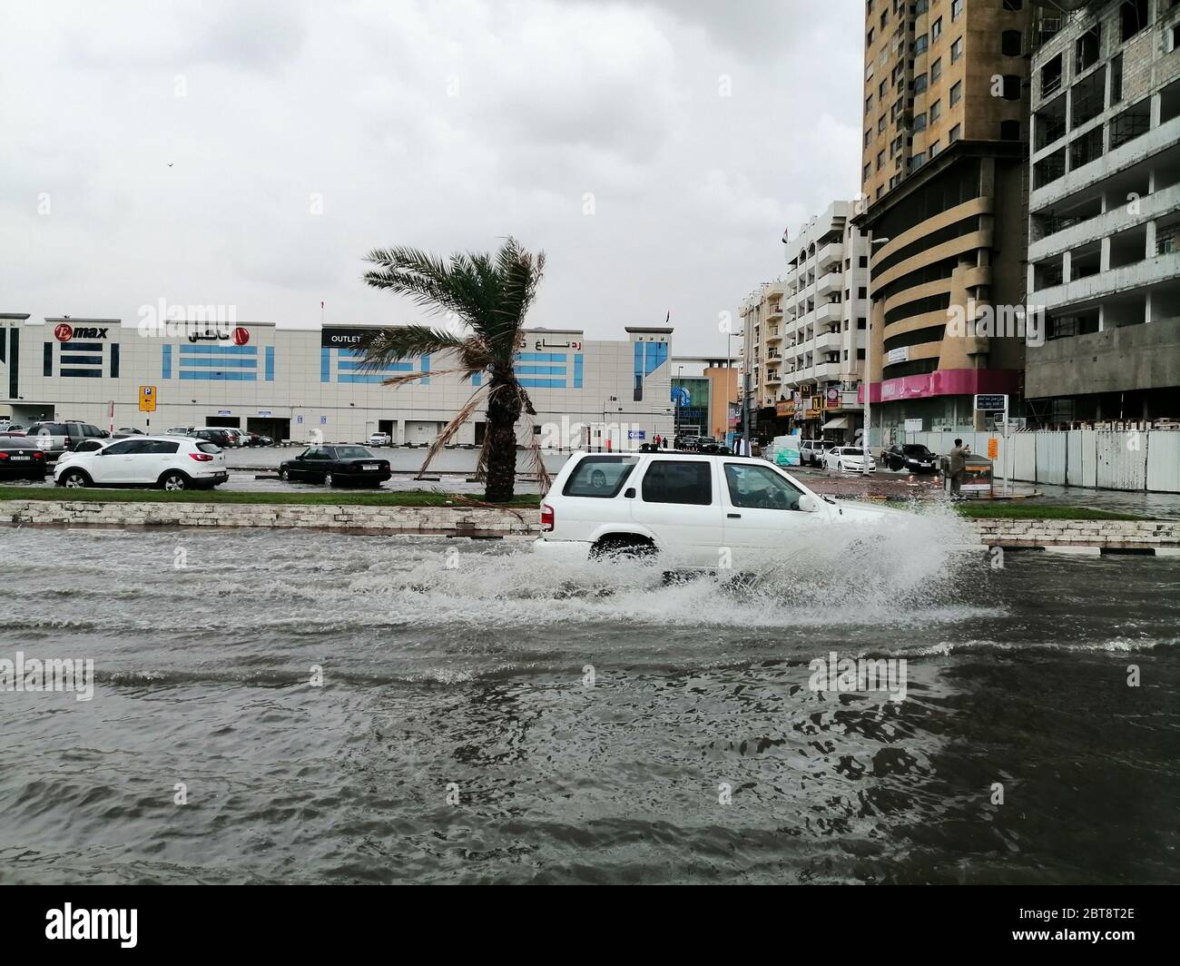 Flooded street in Sharjah city, United Arab Emirates, after the highest ...