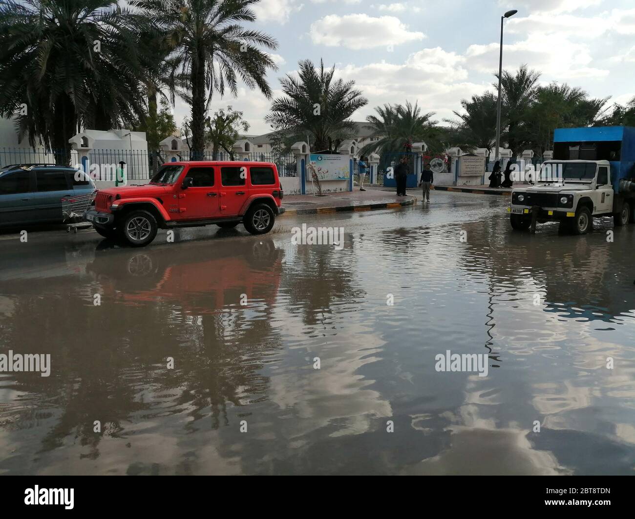 Flooded street in Sharjah city, United Arab Emirates, after the highest ...