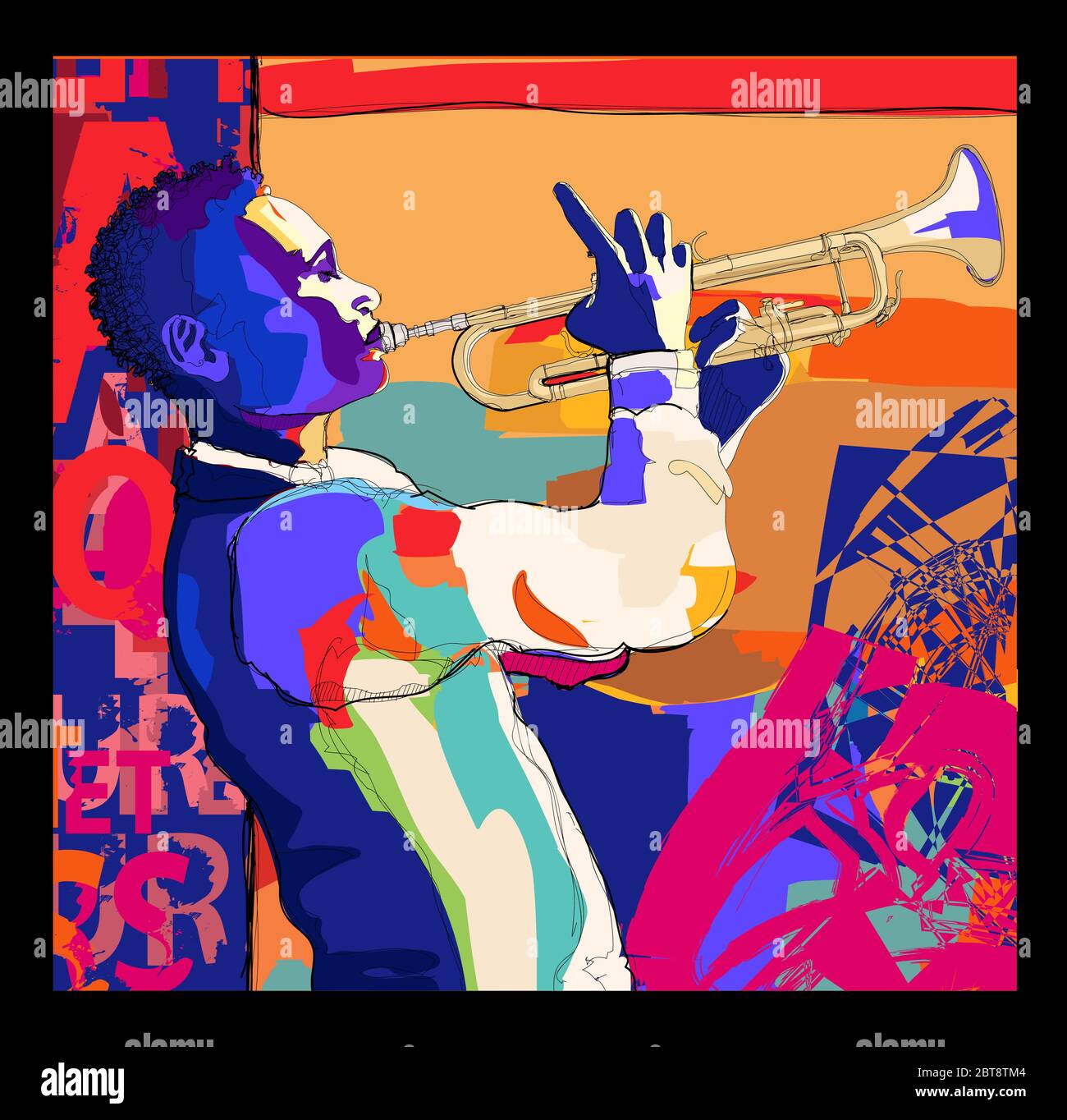 Trumpeter playing. Jazz trumpet player - vector illustration (Ideal for ...