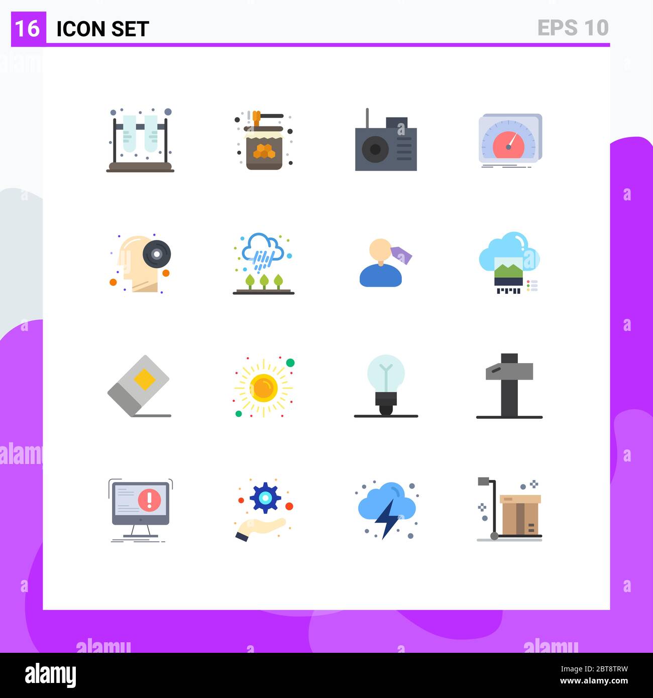 Set of 16 Modern UI Icons Symbols Signs for disc, test, jar, speed ...