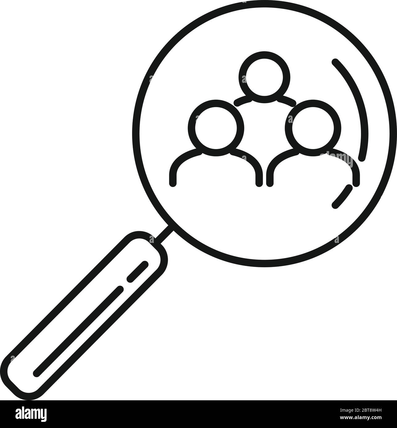 Teamwork under magnifier icon. Outline teamwork under magnifier vector ...