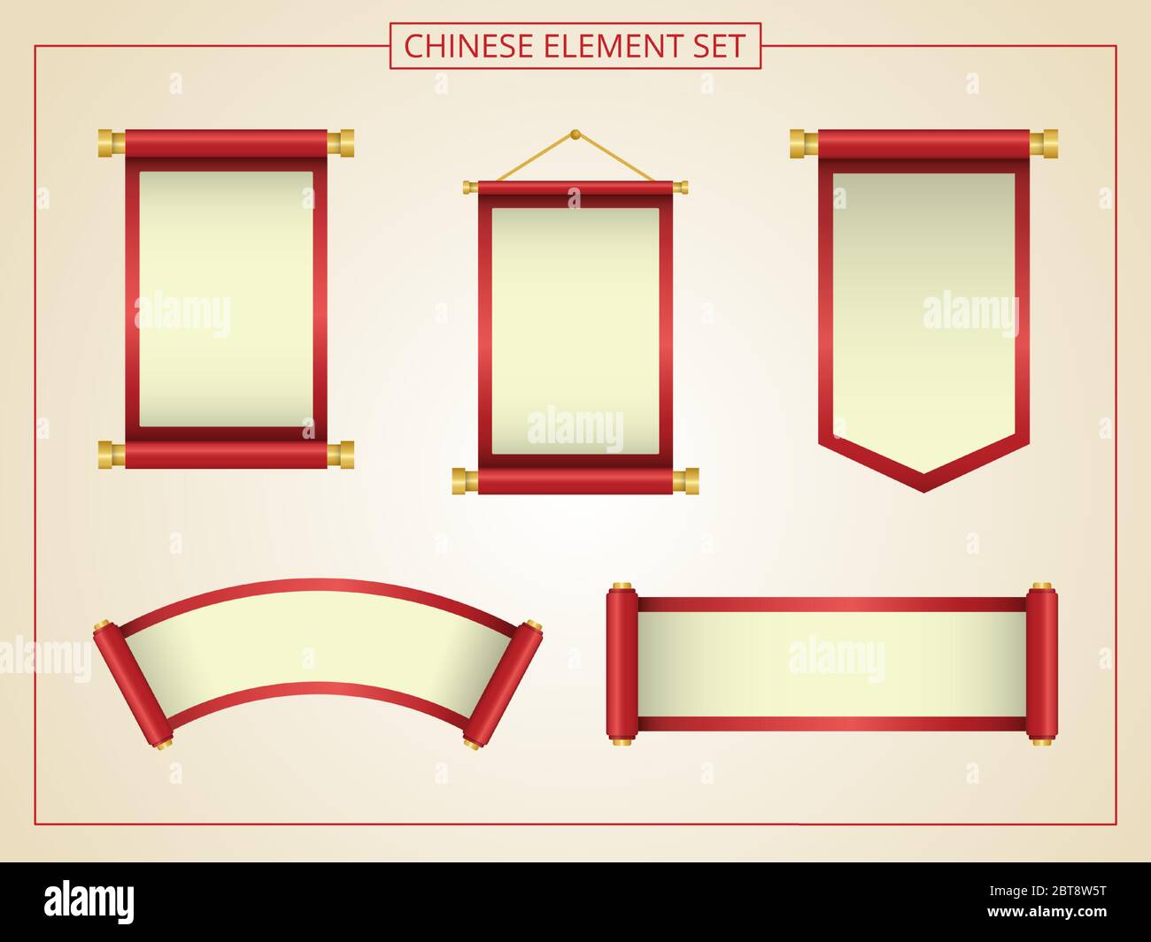 Chinese scroll with red and yellow color in papercut style. Suitable ...