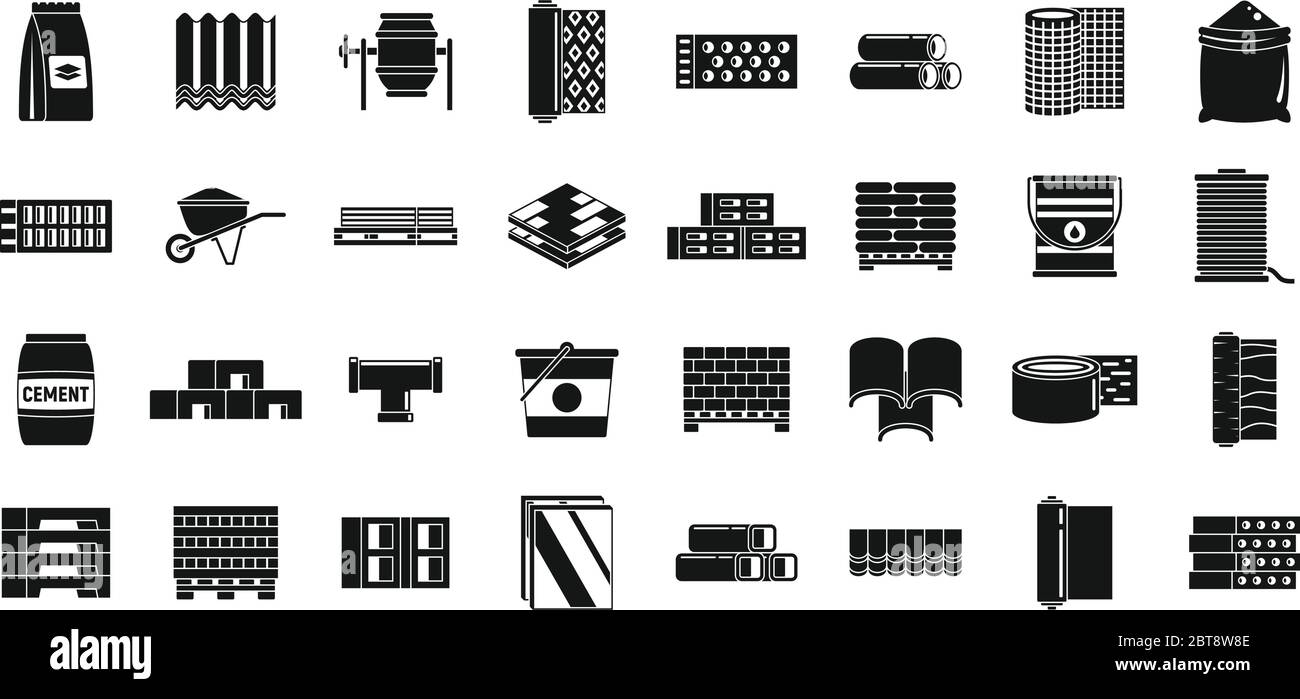 Building construction materials icons set. Simple set of building ...