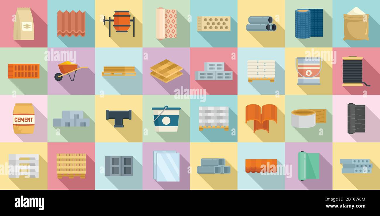 Construction materials icons set. Flat set of construction materials ... Construction materials icons set. Flat set of construction materials ...