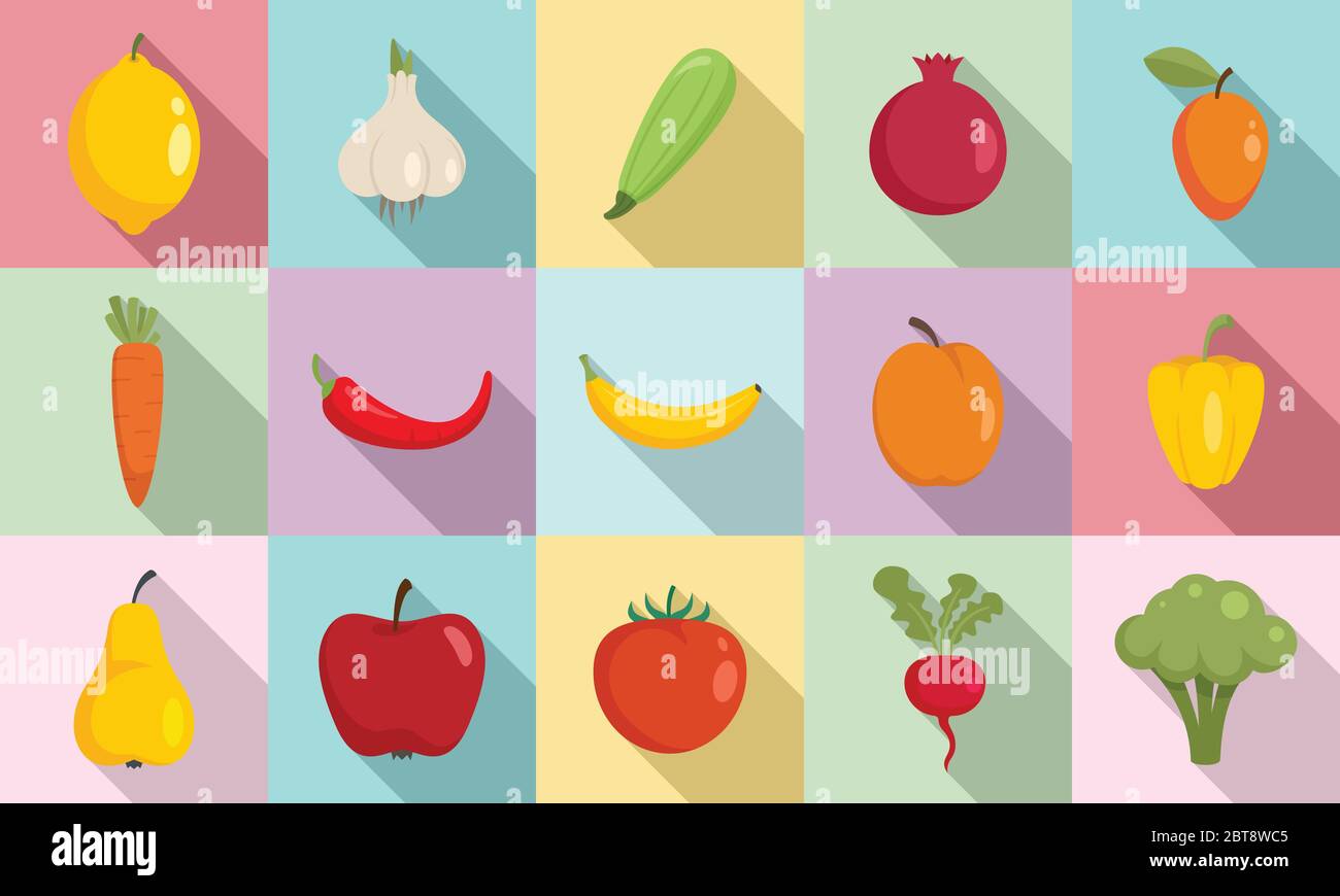 Organic food icons set. Flat set of organic food vector icons for web ...