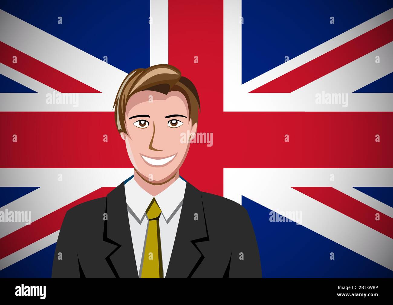 British people, ahead of the flag. Portrait of manager in flat design ...
