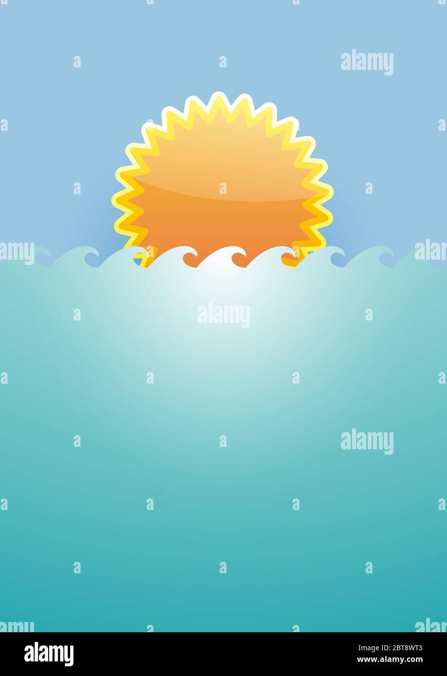 Abstract sun on sea waves. Vector sign design seaside, summer vacation ...