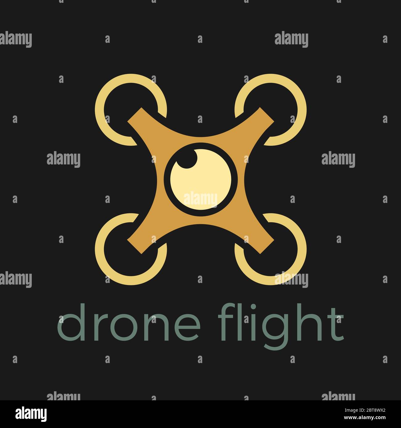 Abstract drone with camera, vector simple and stylized logo on black ...
