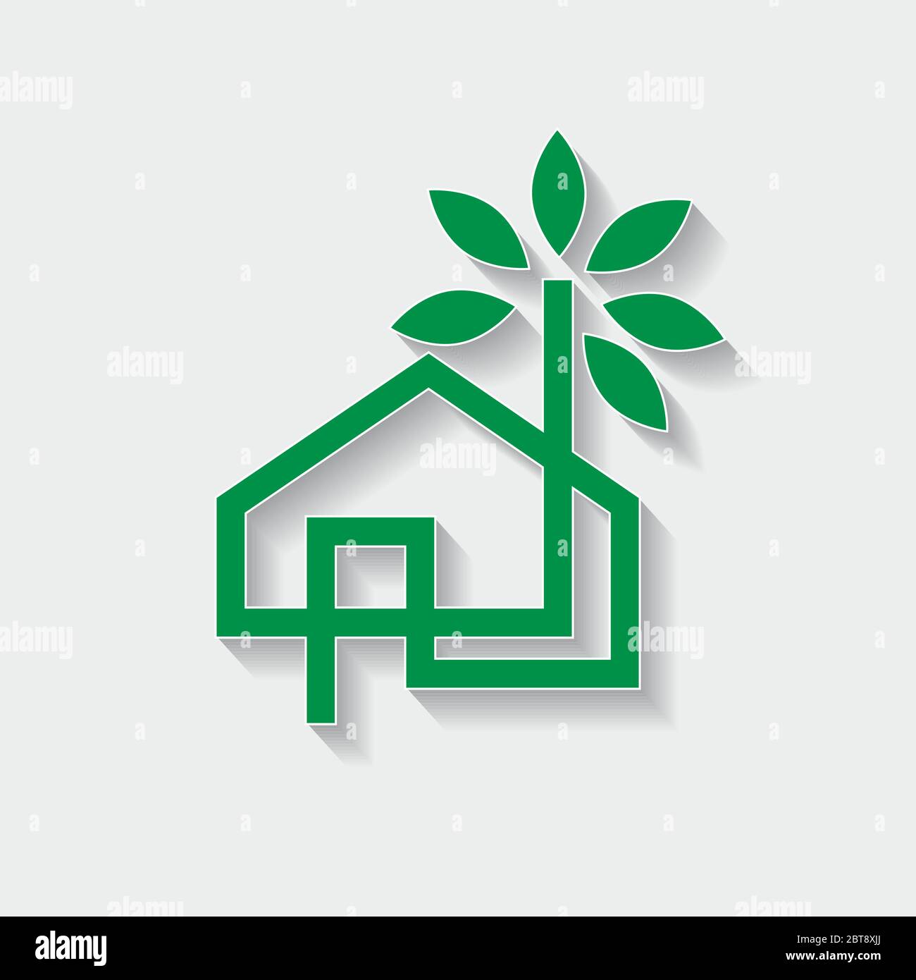Vector sign eco-house, ecological home with green leaves Stock Vector ...