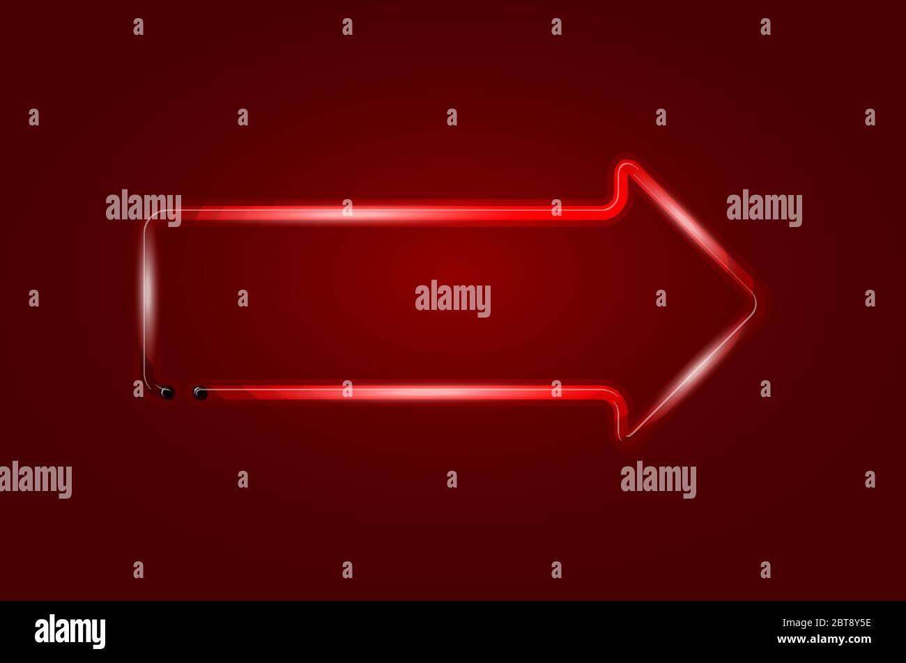Arrow right glowing neon sign or LED strip light on red background ...