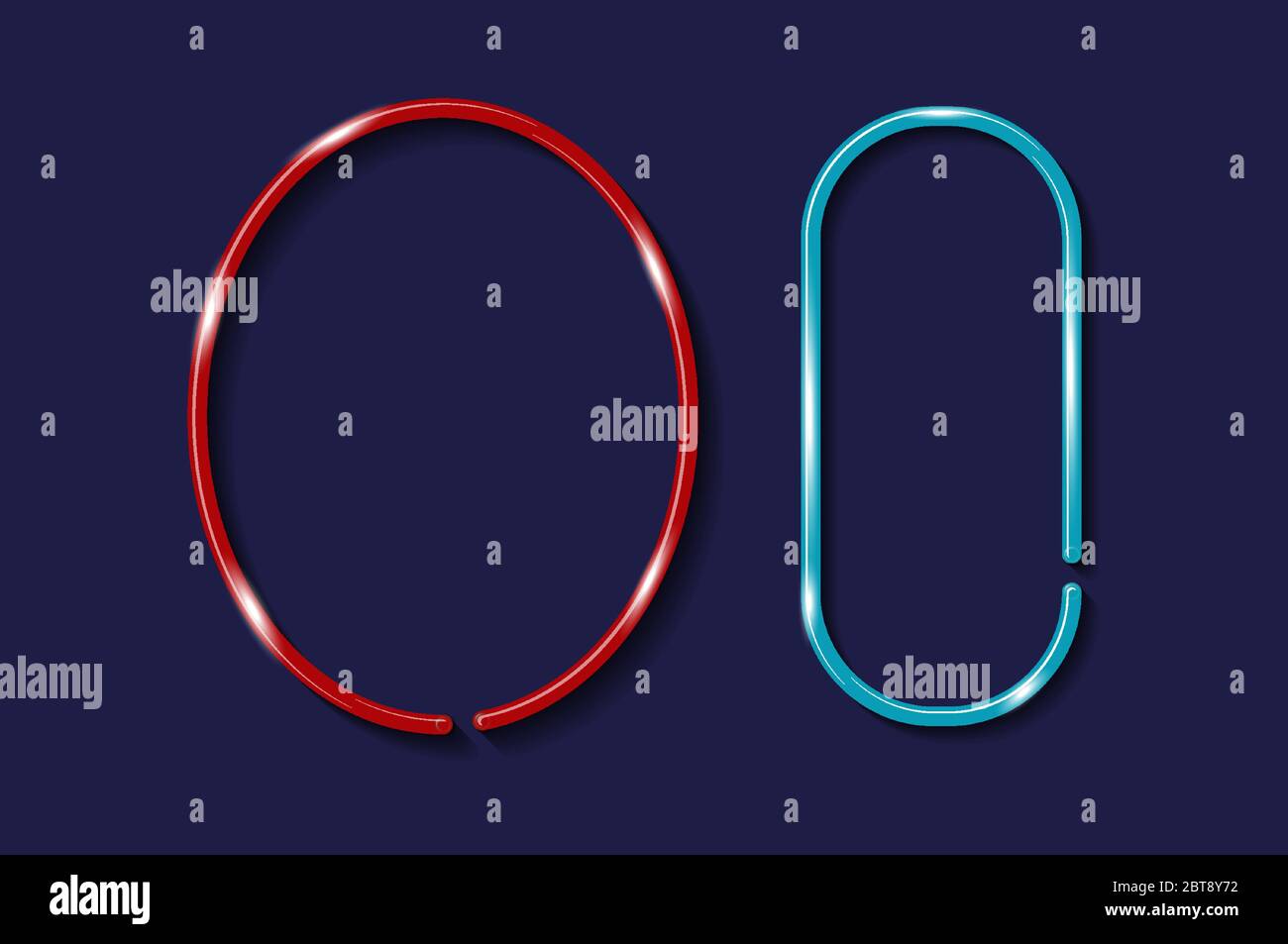 Two vertical oval frames glowing neon sign or LED strip light on dark ...