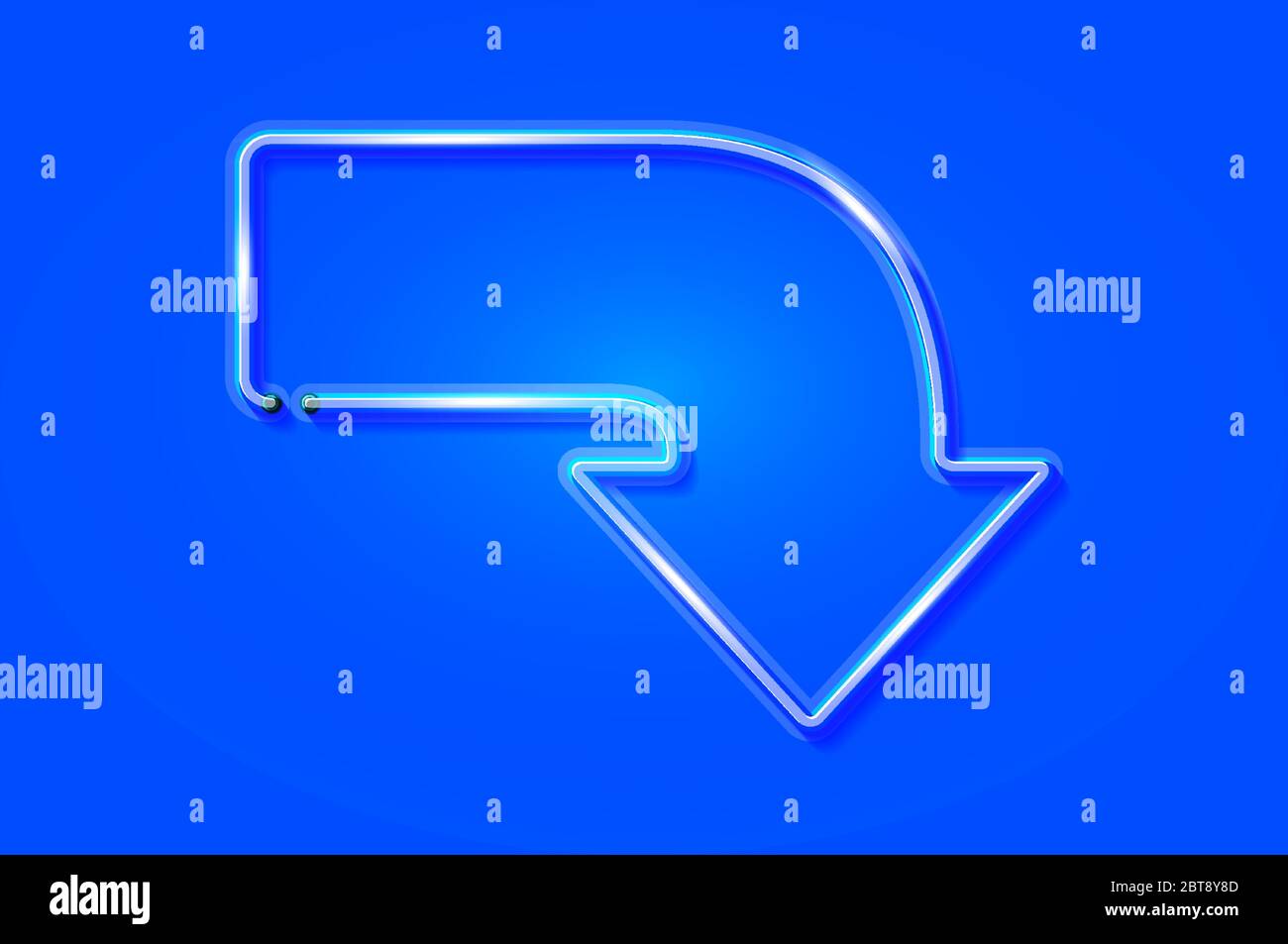 Curved down arrow glowing neon sign or LED strip light on blue ...