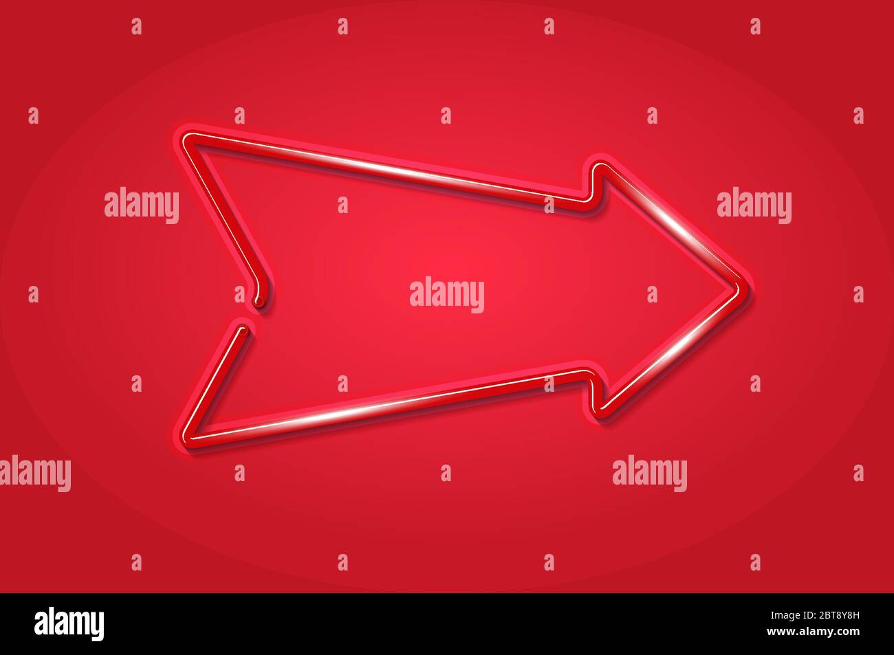 Right flag arrow glowing neon sign or LED strip light on red background ...