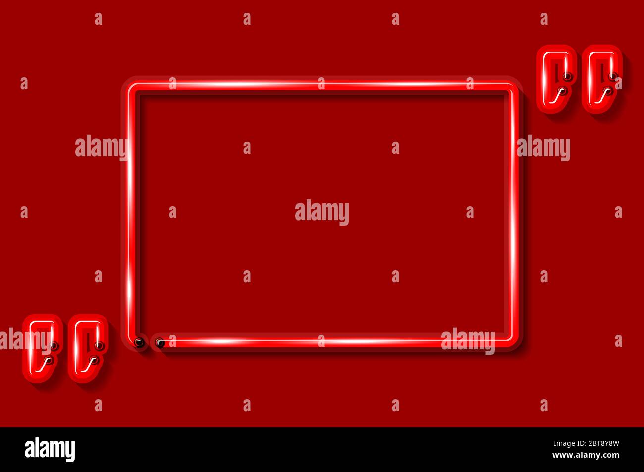 Square quotation frame with marks glowing neon sign or LED strip light ...