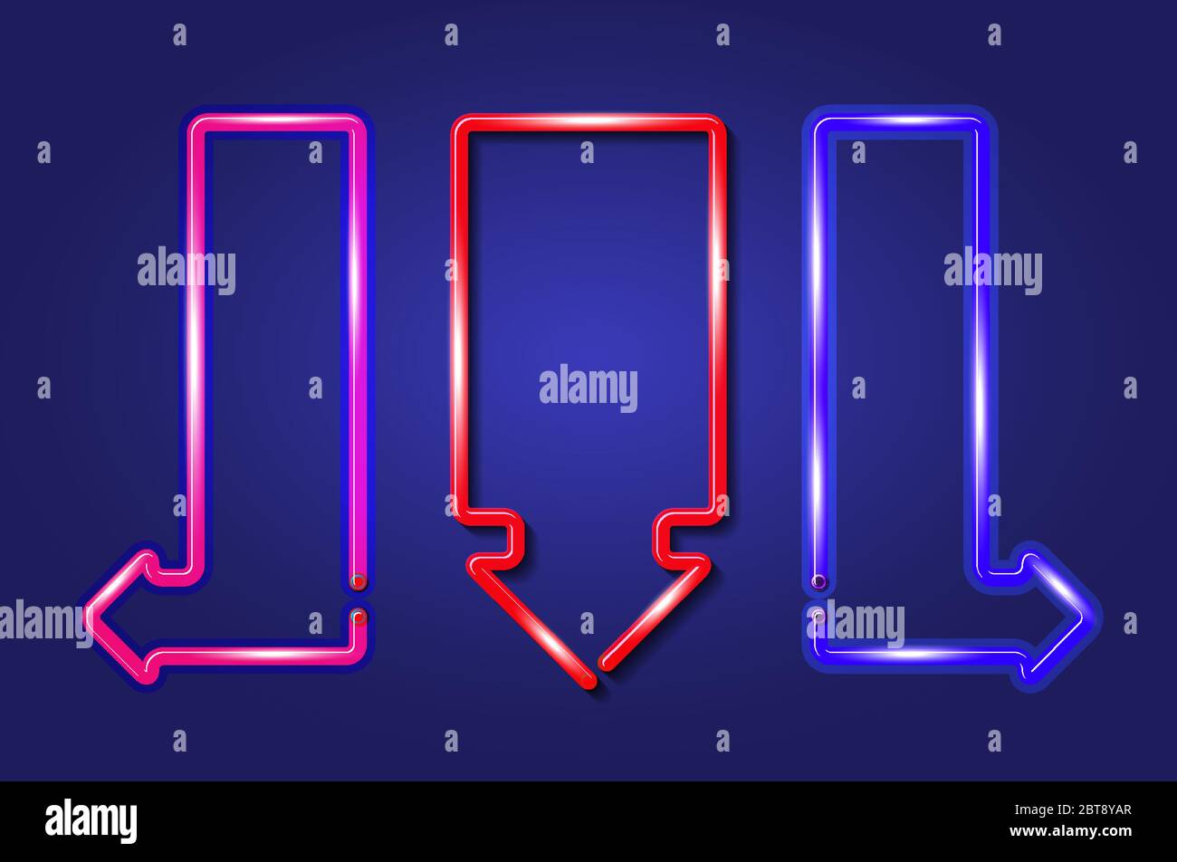 Left, right and down arrows glowing neon sign or LED strip light on ...