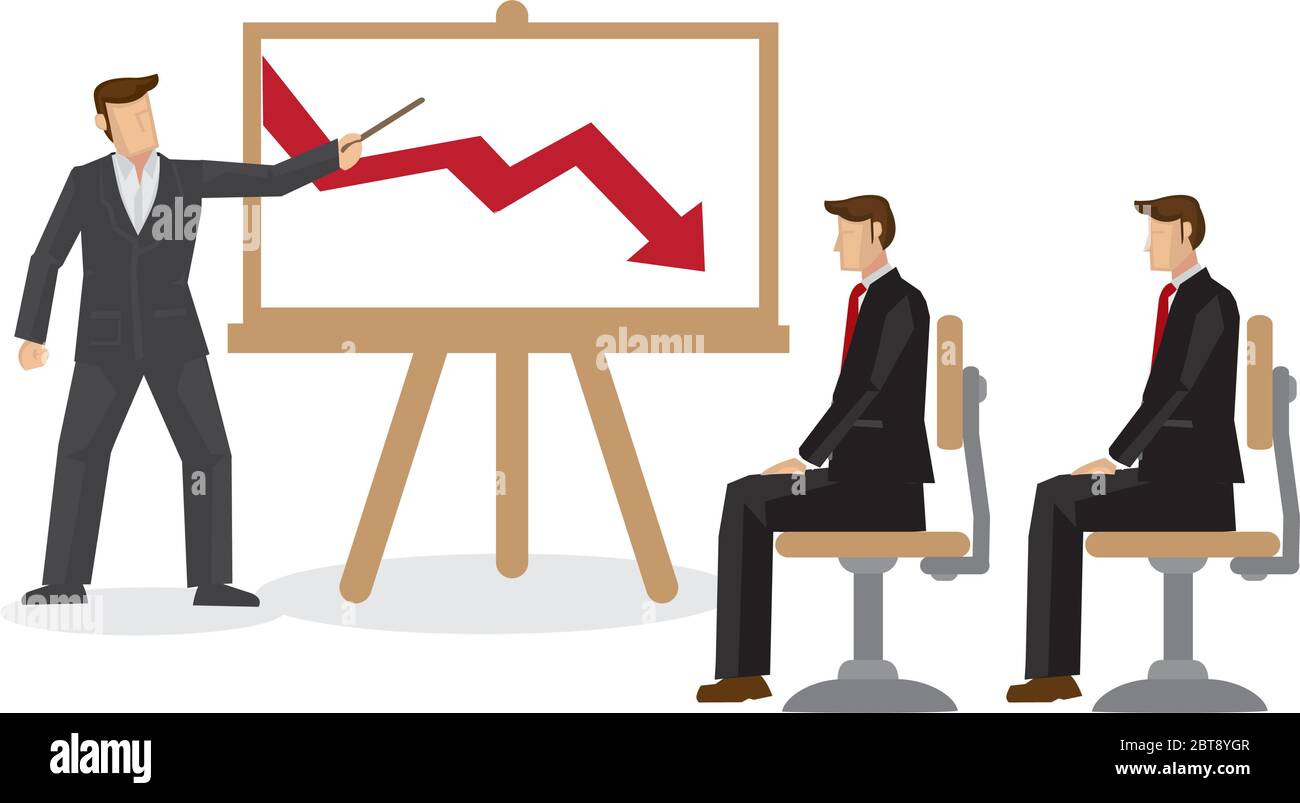 Businessman talking with his coworkers about the drop in sales. Concept ...