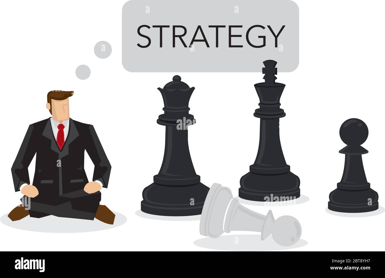 Businessman siting on a chess board thinking of strategy. Concept of ...