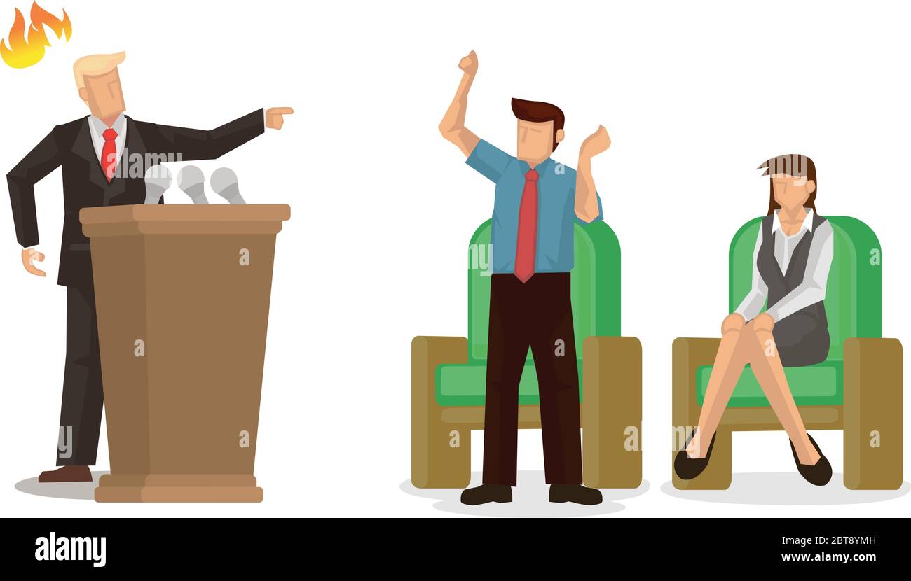 Angry politician screaming at the media. Vector illustration Stock ...