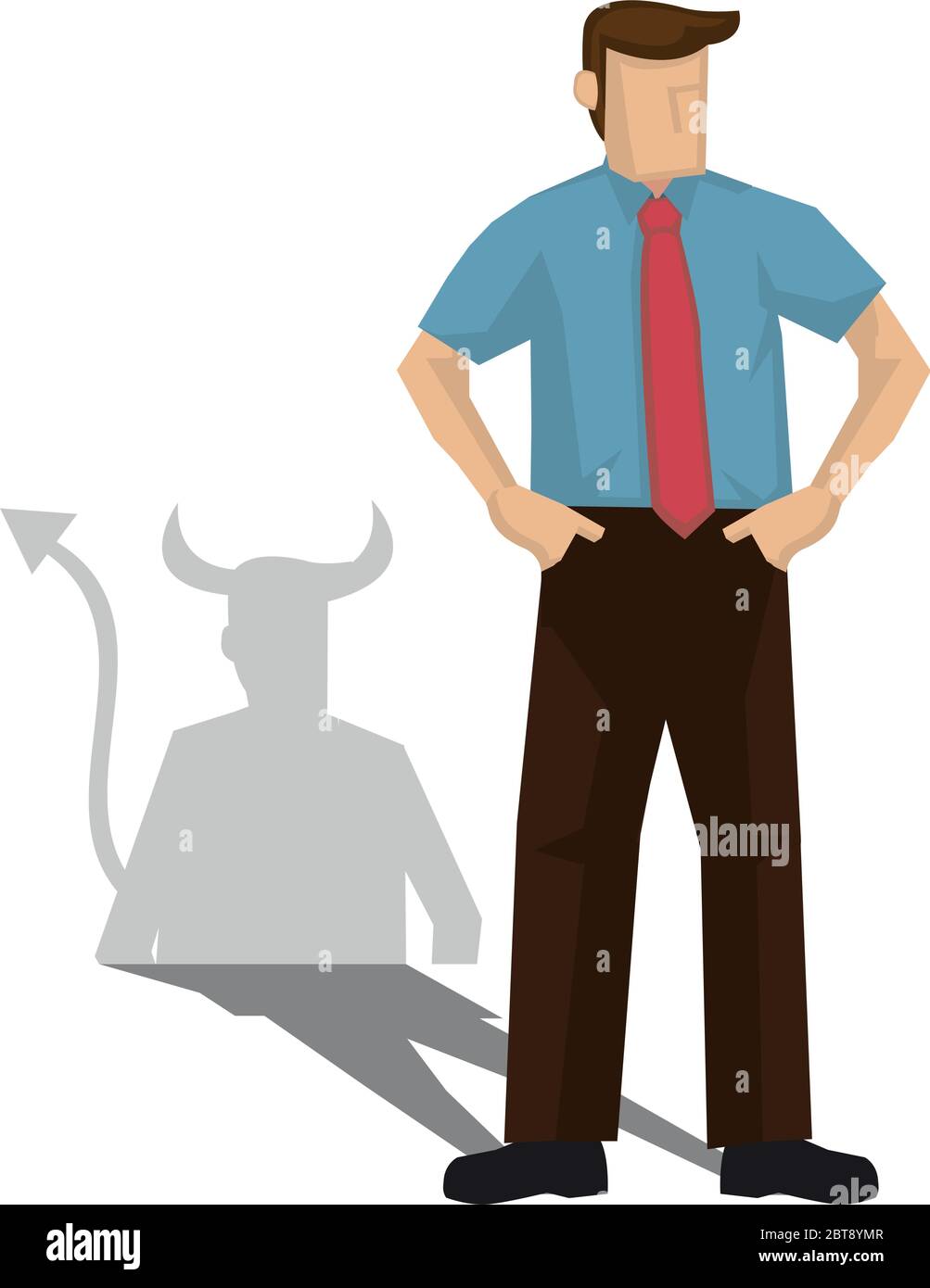 Businessman with a devil shadow. Concept of faking and betray. Vector ...