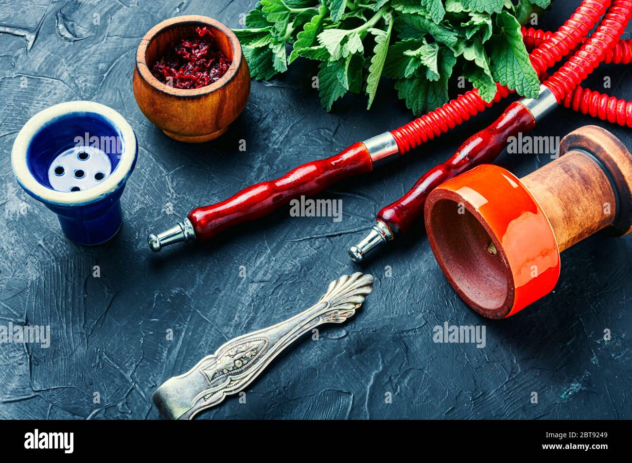 Asian smoking shisha with tobacco with mint.Turkish tobacco hookah with ...