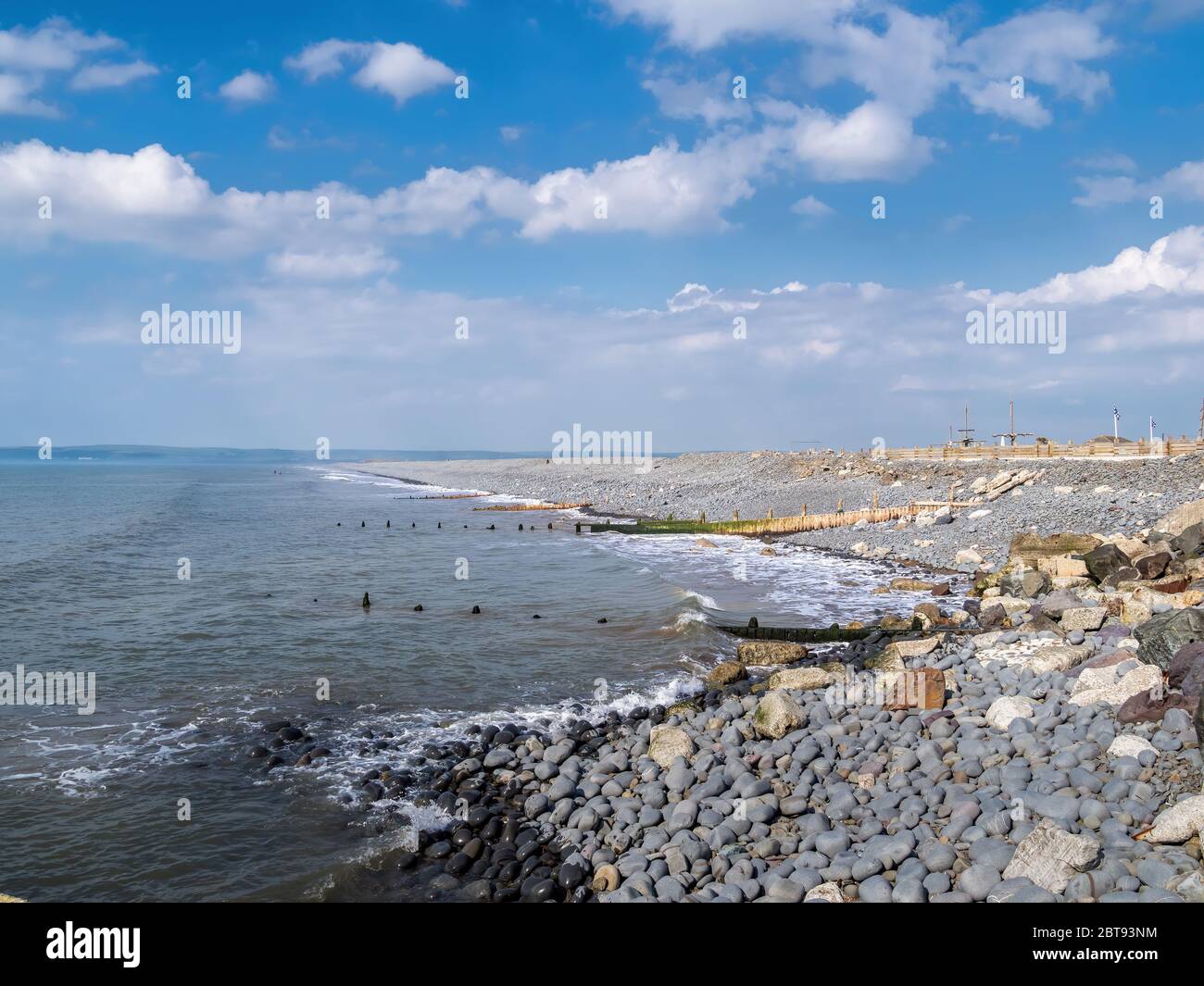 Pebble ridge beach scene at Westward Ho in north Devon, England. No ...