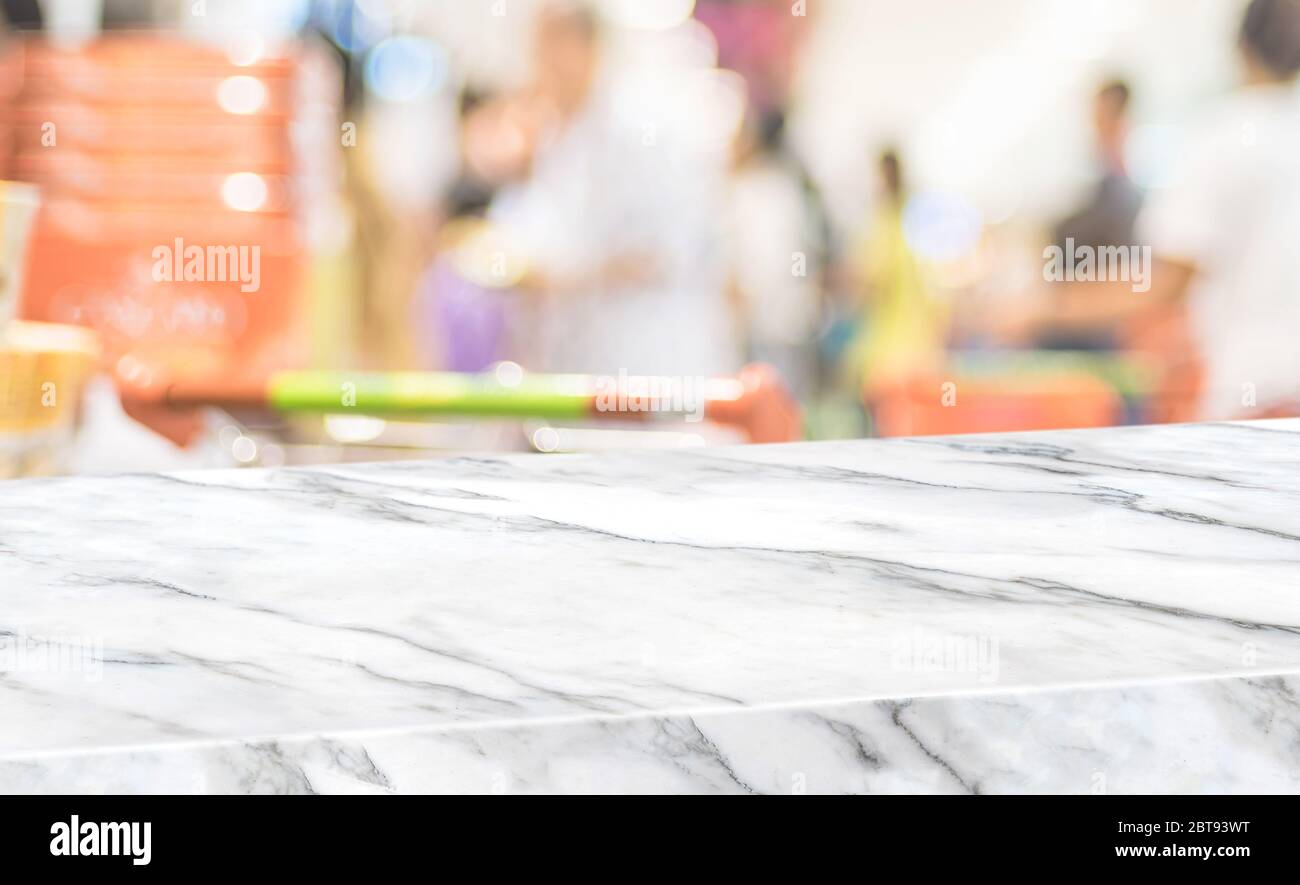 grocery backdrop.marble diagonal table with people shopping food at ...