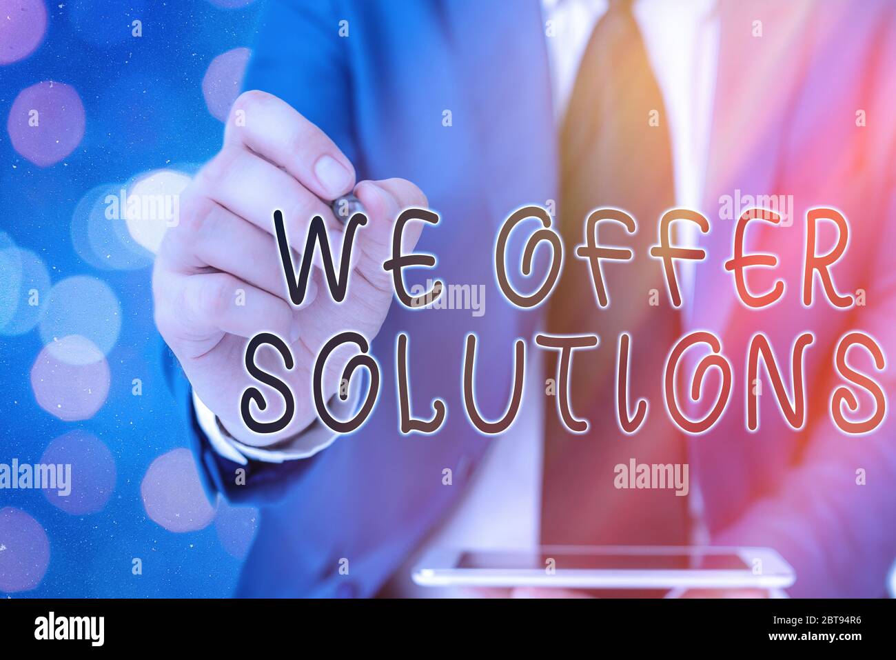 Word writing text We Offer Solutions. Business photo showcasing way to ...