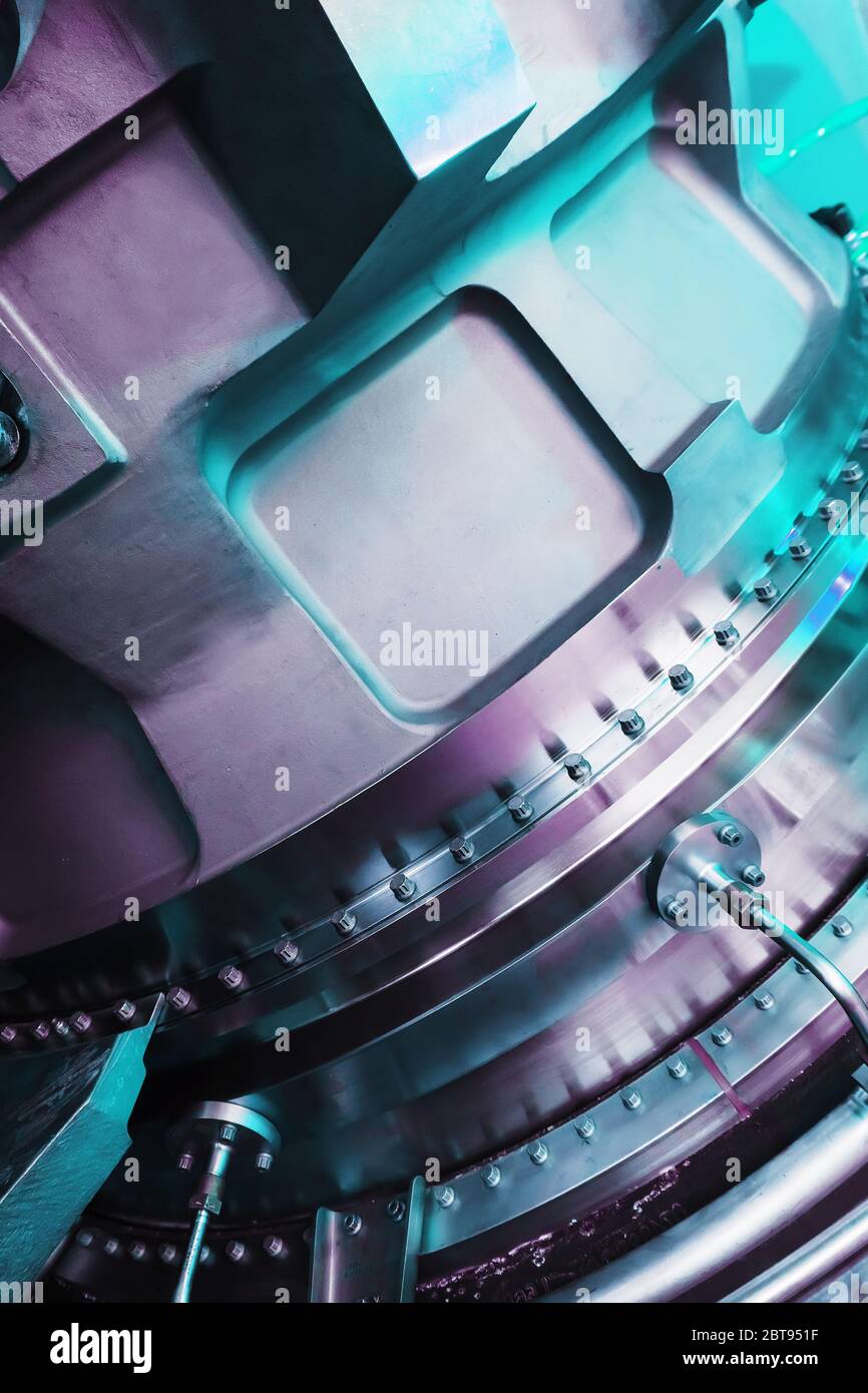 A detailed view of the gas turbine engine for generating electricity ...