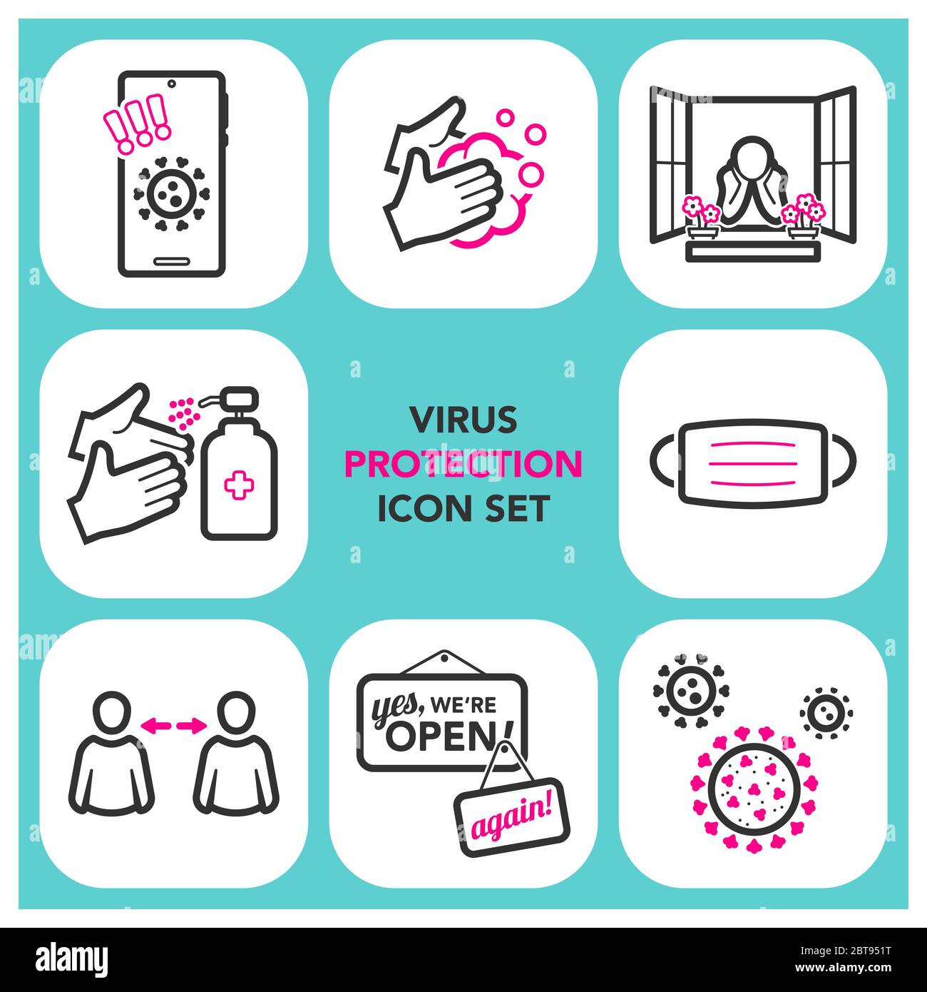 Virus protection and precaution icon set in two colors Stock Vector ...