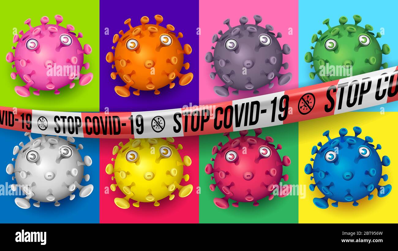 Colorful retro virus Pop Art with eight frames and with red-white Stop ...