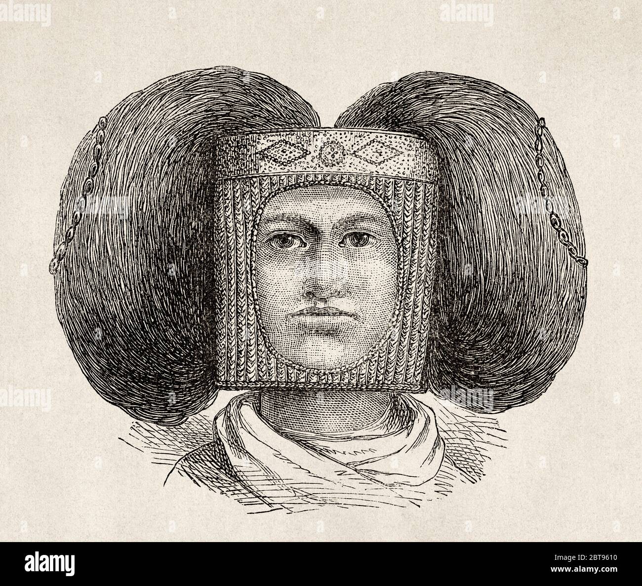 Headdress decorated with traditional hair from the tribe of Lovale ...