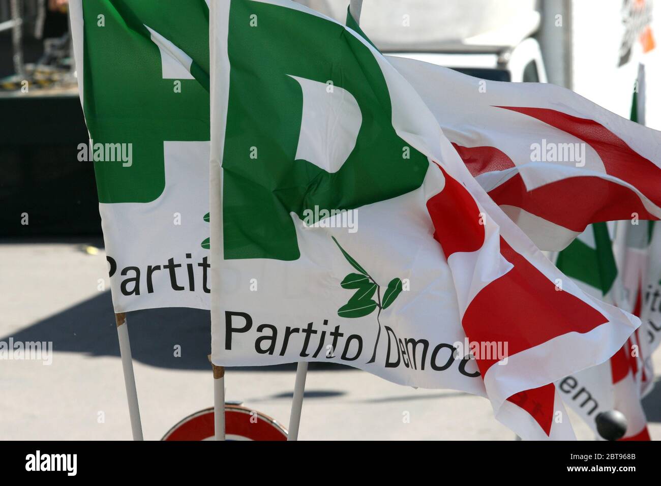 Cassino, Italy - May 8, 2011: The flags of the democratic party Stock ...