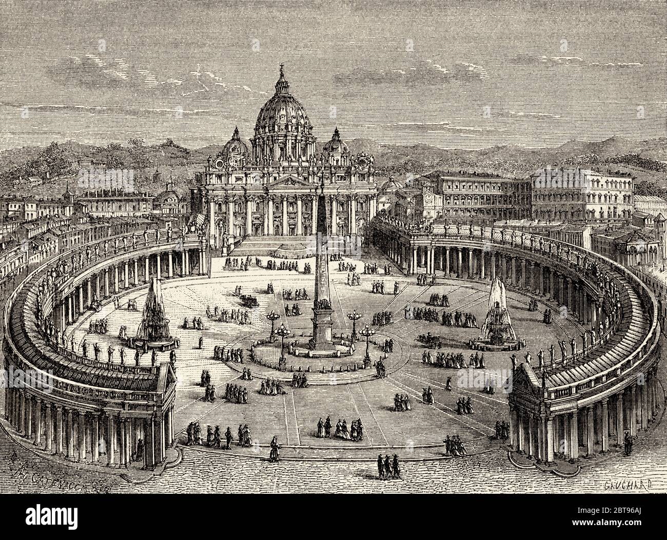 View of the colonnade around the square and St Peter's basilica ...