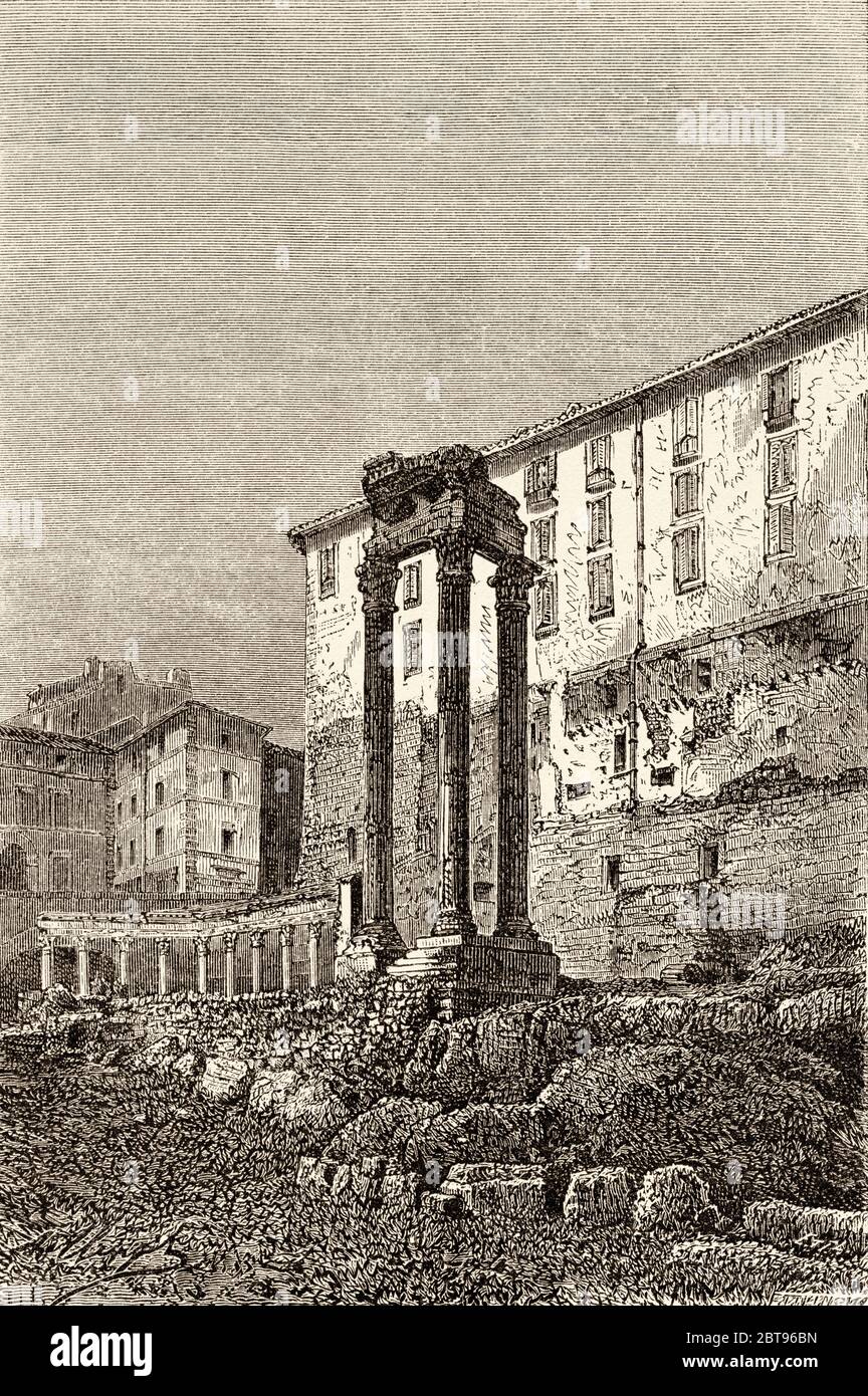 Temple of Vespasian and portico of the Twelve Gods, Rome. Italy, Europe ...