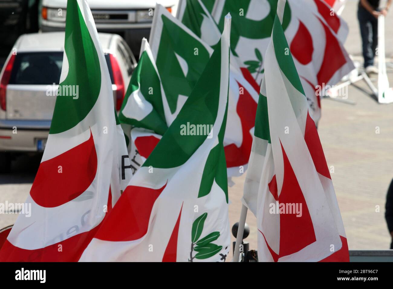 Cassino, Italy - May 8, 2011: The flags of the democratic party Stock ...